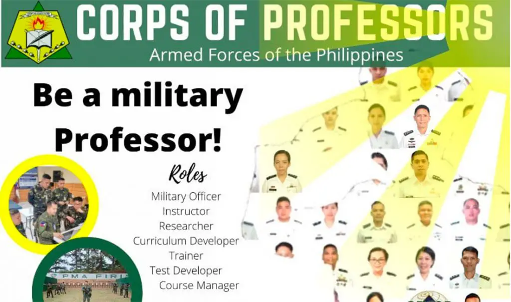 AFP is hiring Military Professor with an annual salary of PHP 623,404