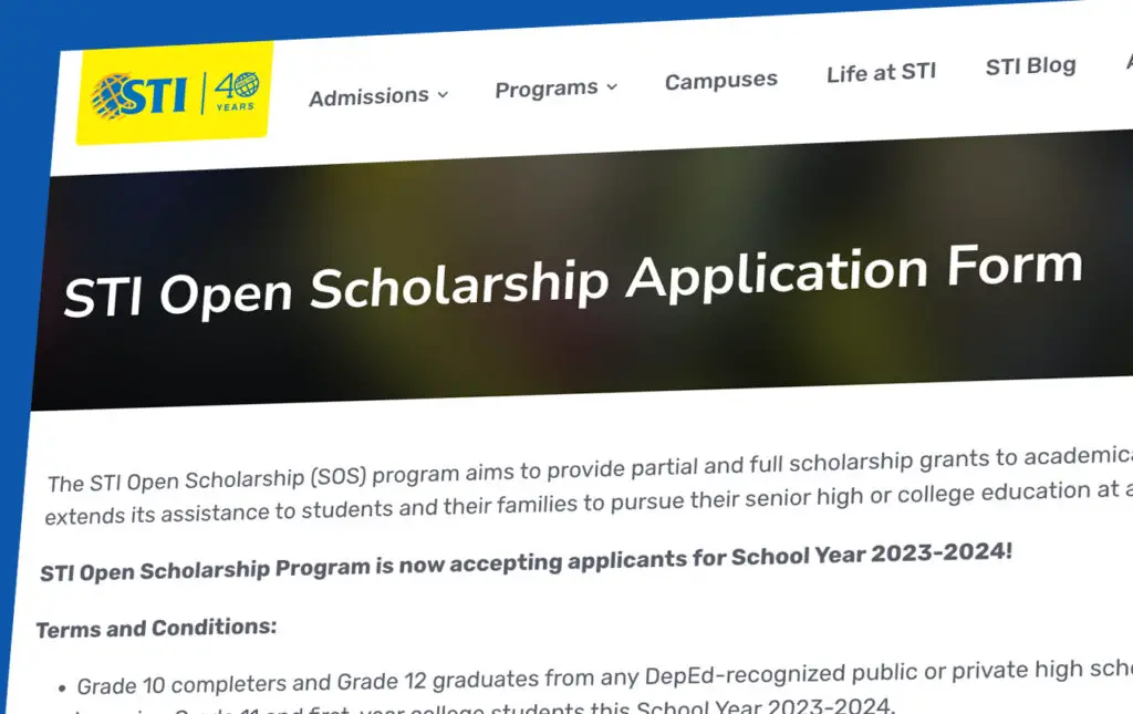 Apply now: STI Open Scholarship (SOS) Program SY 2023-2024