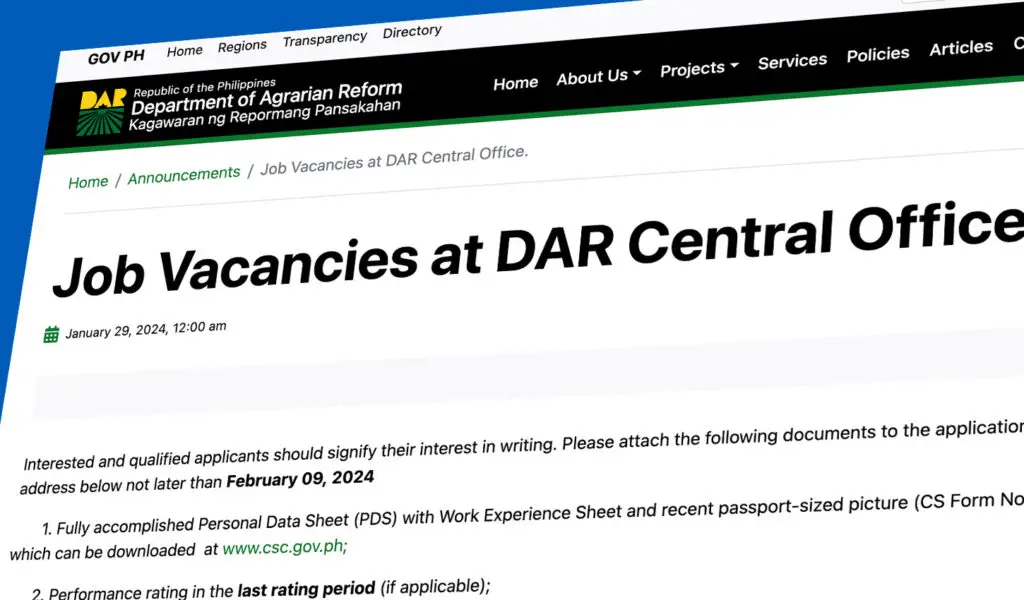 Call For Applicants: Department Of Agrarian Reform (DAR) Is Hiring At ...