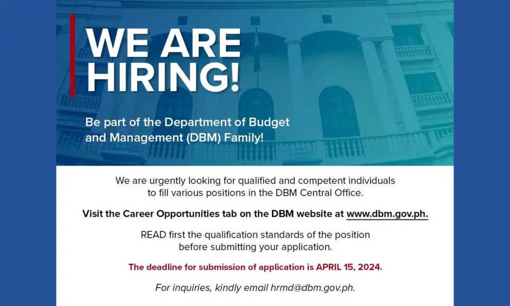Apply Now: Department Of Budget And Management (DBM) Is Hiring!