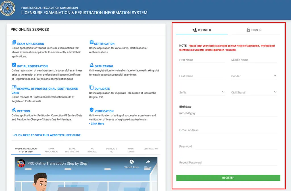 LERIS: PRC ID Renewal, Verification | License Exam Application